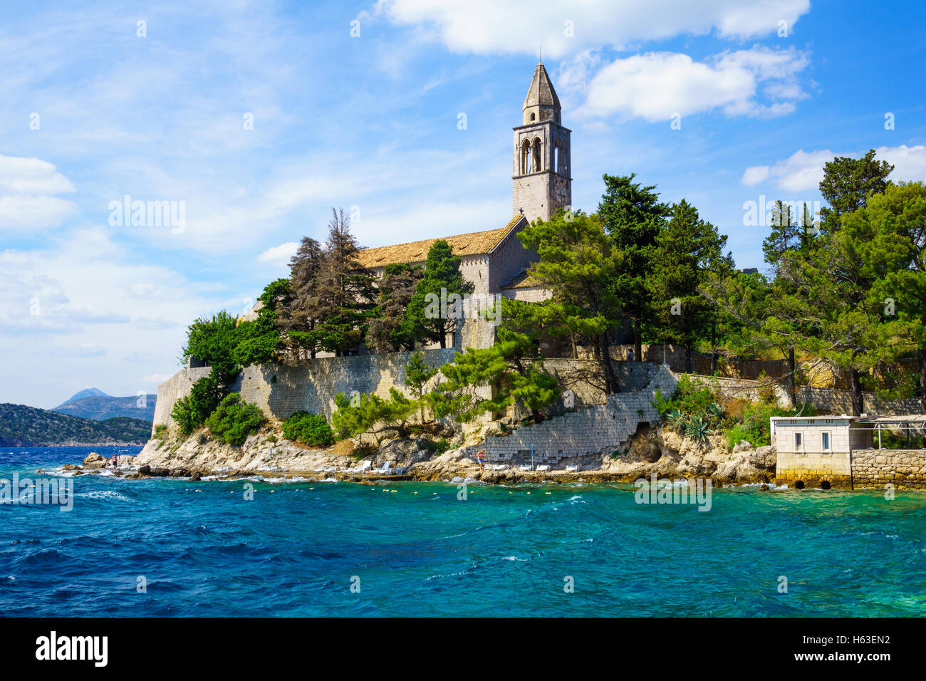 The Franciscan Monastery, in the village Lopud, Lopud Island, one of ...