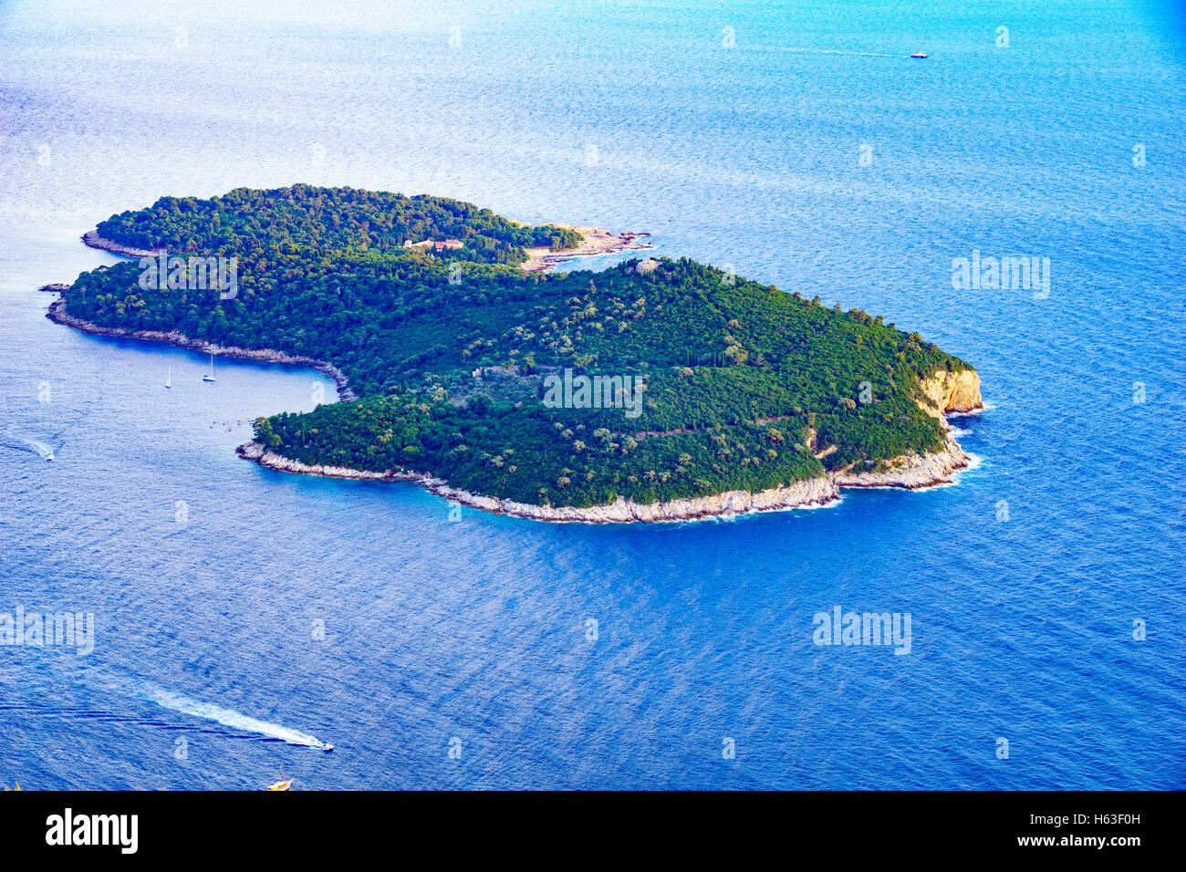 A view of Lokrum Island from above, in Dubrovnik, Croatia Stock Photo ...
