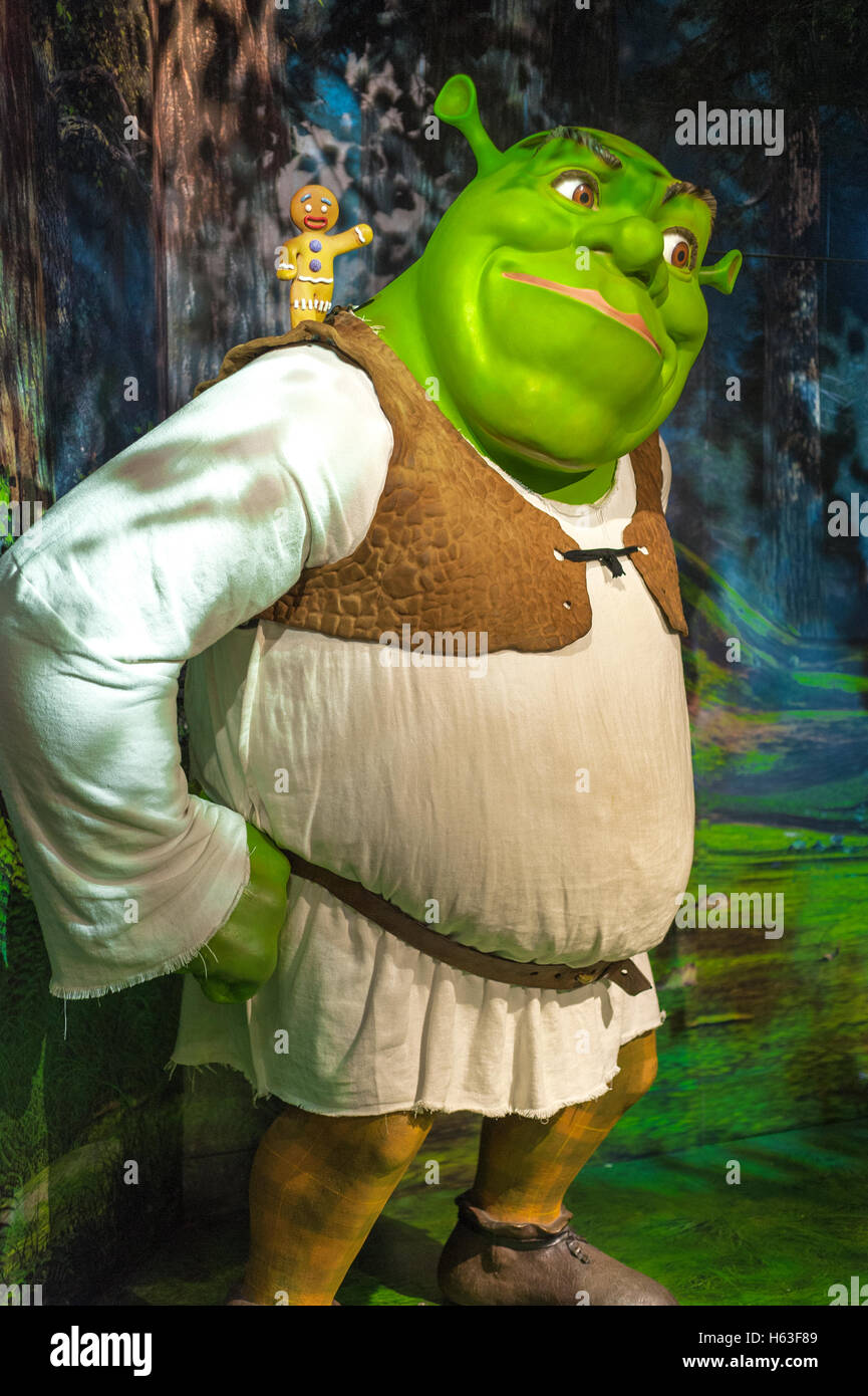 London, the UK - May 2016: Shrek wax figure in Madame Tussaud's museum ...