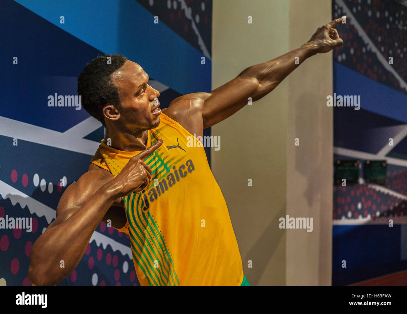 London, the UK - May 2016: Usain Bolt wax figure in Madame Tussaud's ...