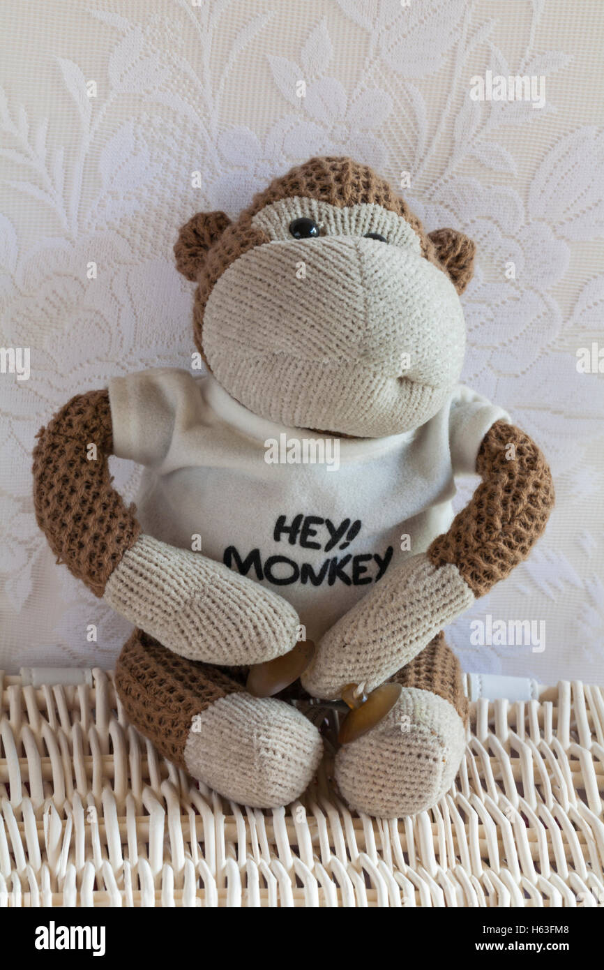 Hey Monkey soft cuddly toy sitting on wicker basket - Plush Soft Toy ...