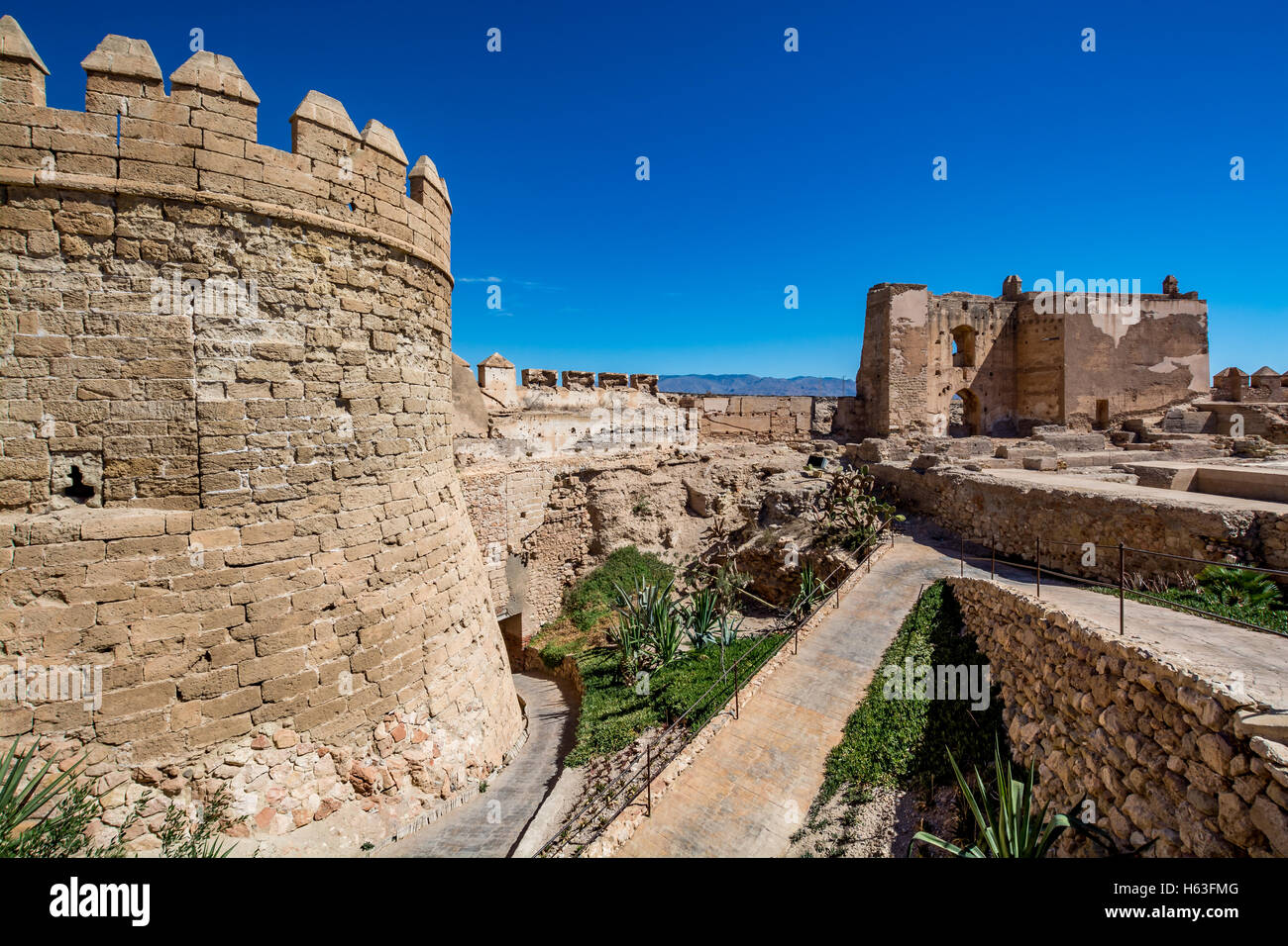 Almeria castle (Alcazaba of Almeria) on a beautiful day, Spain Stock ...
