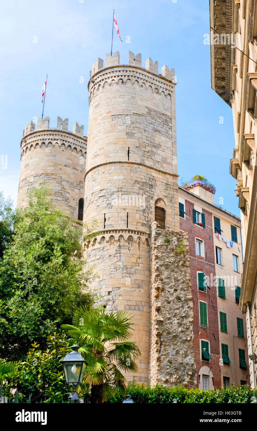 Two medieval towers were the parts of the Genoa rampart Stock Photo - Alamy