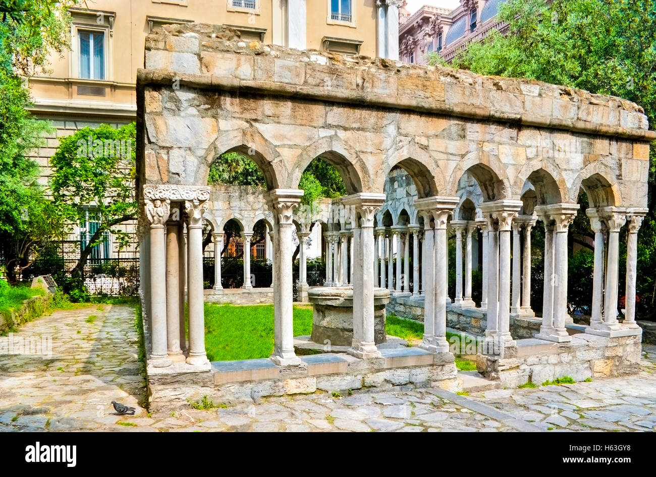 The ruins of Saint Andrew's monastery locate in a small park of Genoa ...