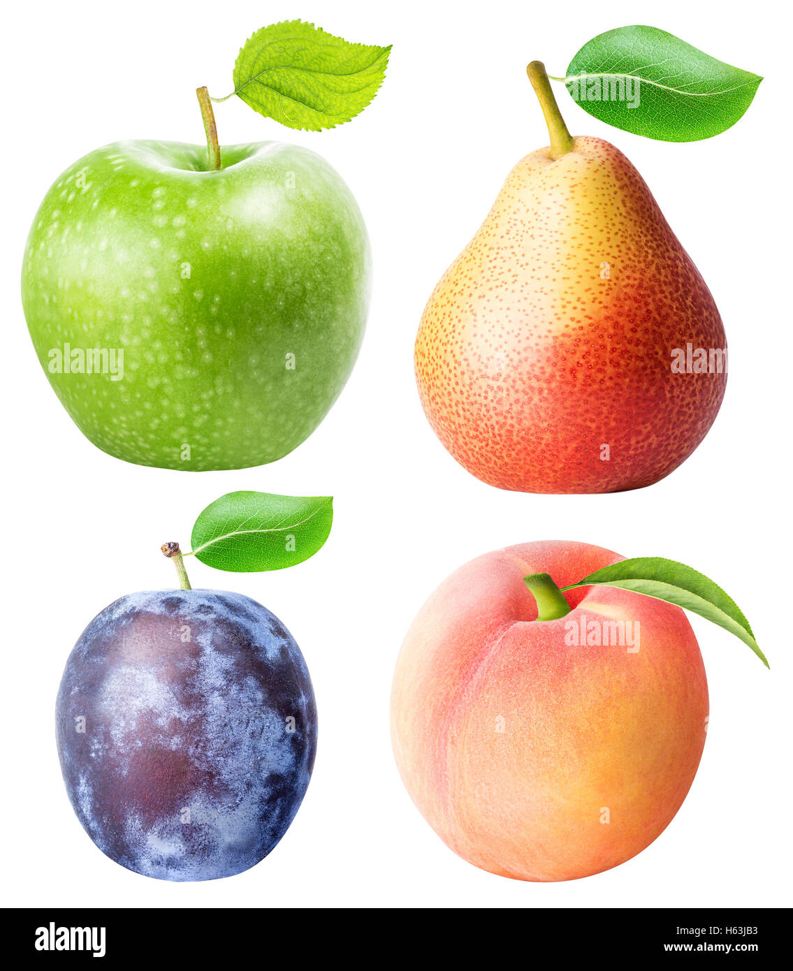 Set from apple, pear, plum peach isolated with clipping path Stock ...