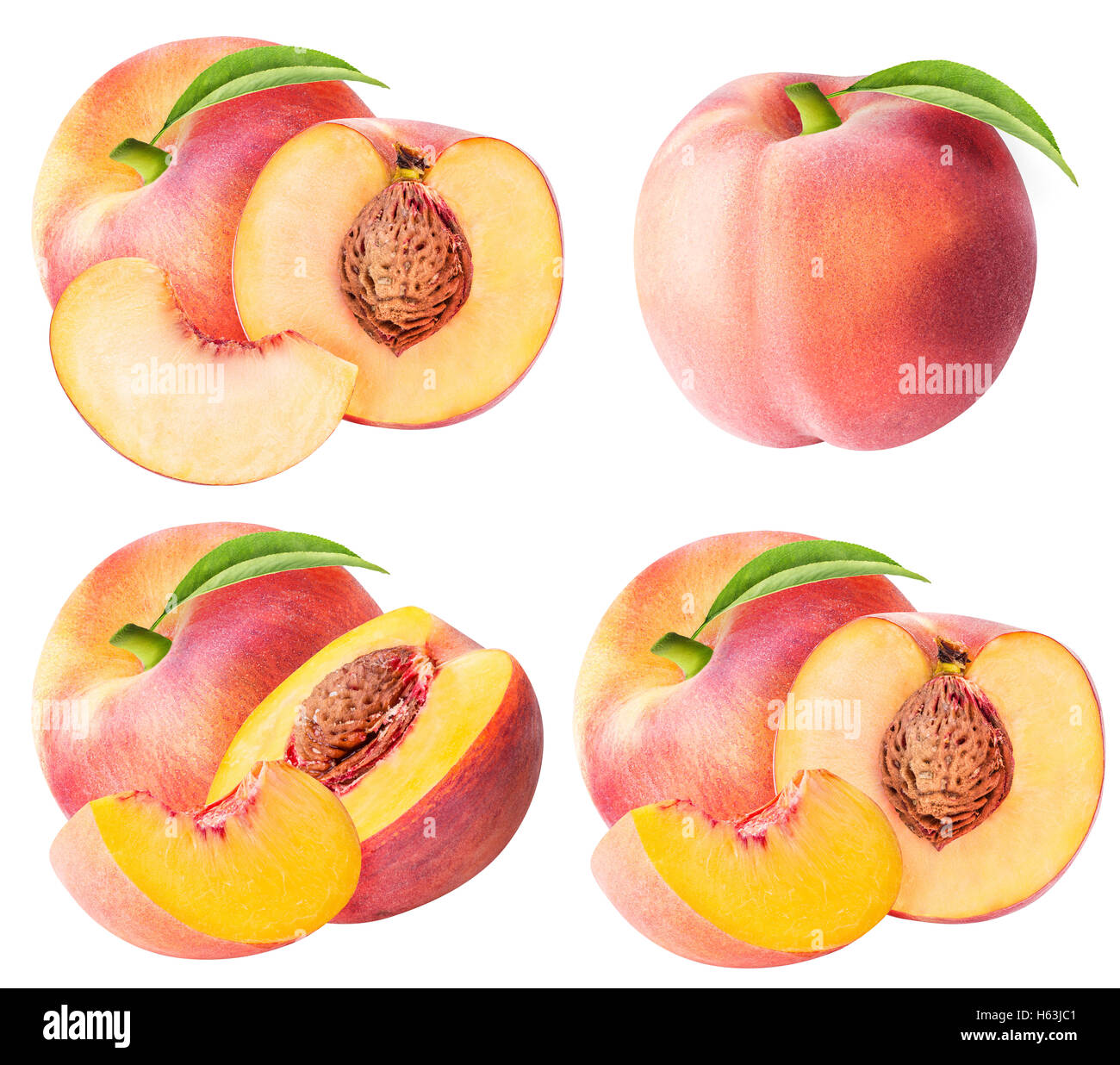 Set from peaches isolated on white background with clipping path Stock ...