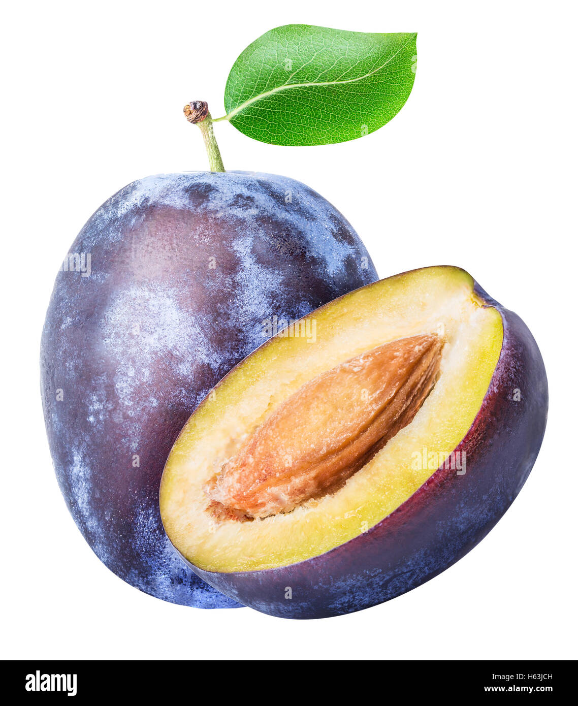 Ripe plum with leaf isolated on white background clipping path Stock ...