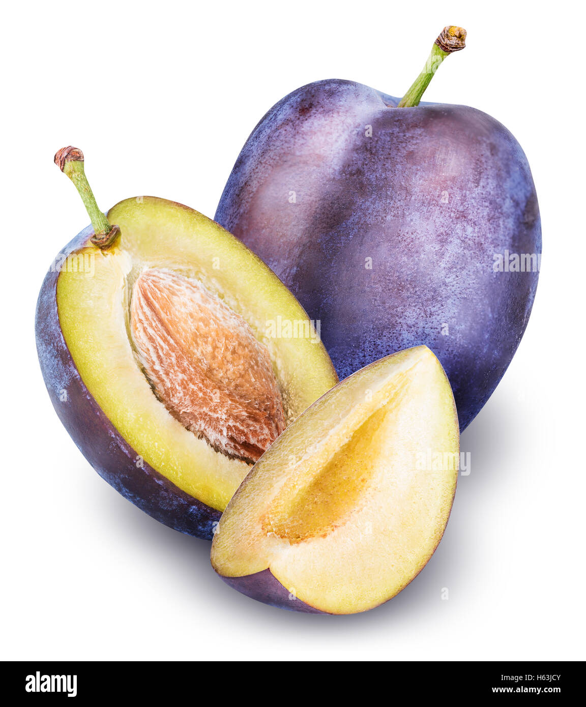 Ripe plum with leaf isolated on white background clipping path Stock ...