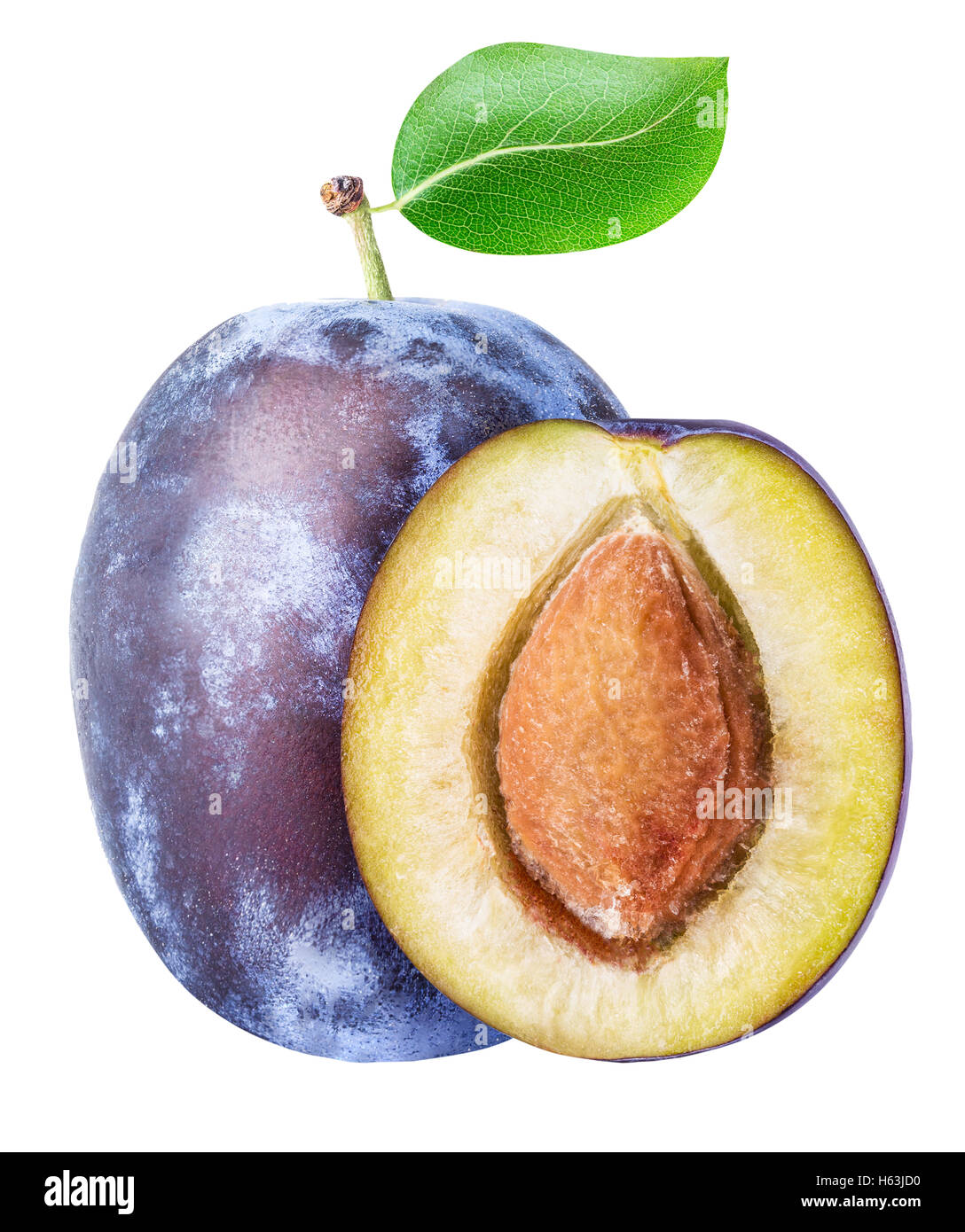 Ripe plum with leaf isolated on white background clipping path Stock ...