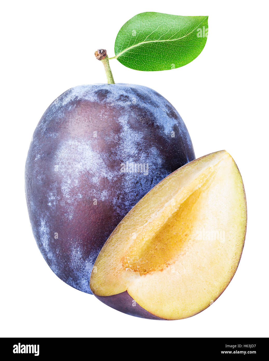Ripe plum with leaf isolated on white background clipping path Stock ...