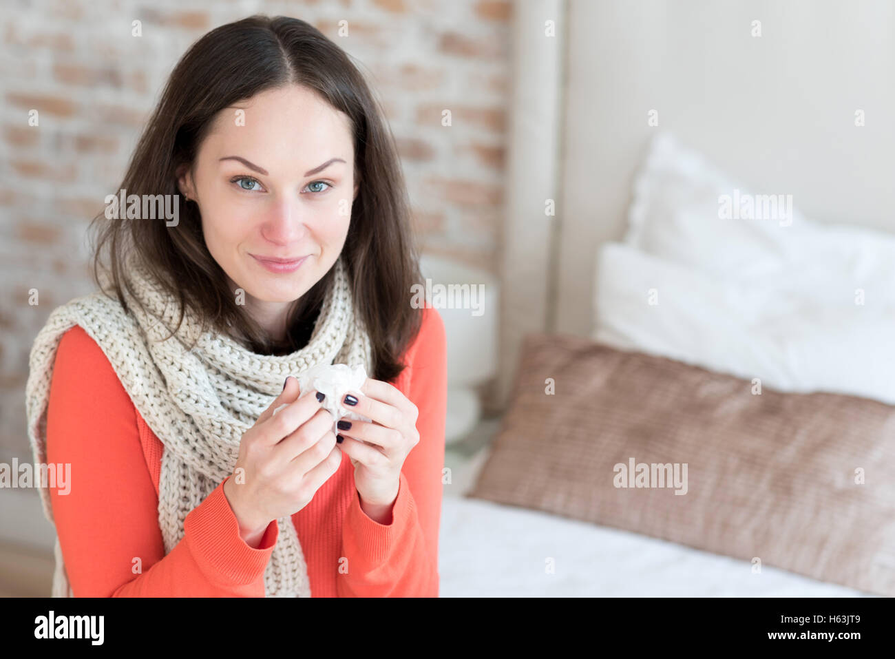Positive sick woman fighting with an illness Stock Photo - Alamy