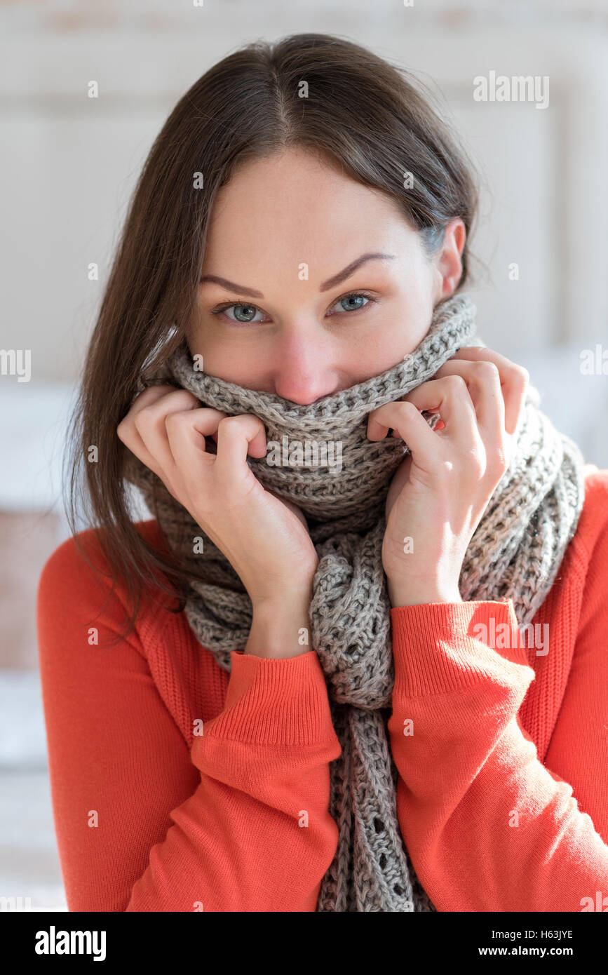 Cute serious woman looking at you Stock Photo - Alamy