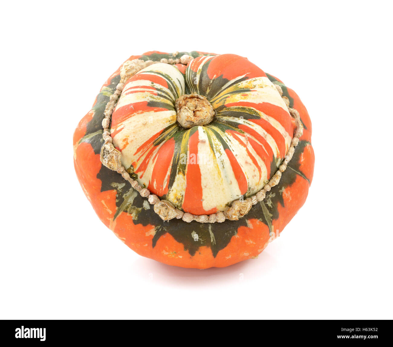Orange, white and green Turks Turban squash, isolated on a white ...
