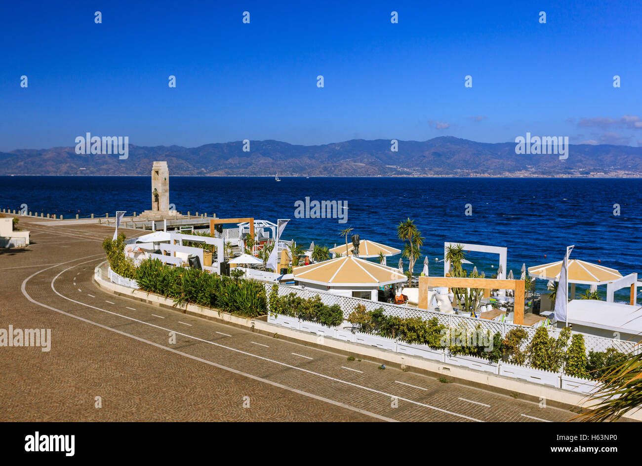 Promenade at Reggio Calabria with a view on Sicily over the Messina ...