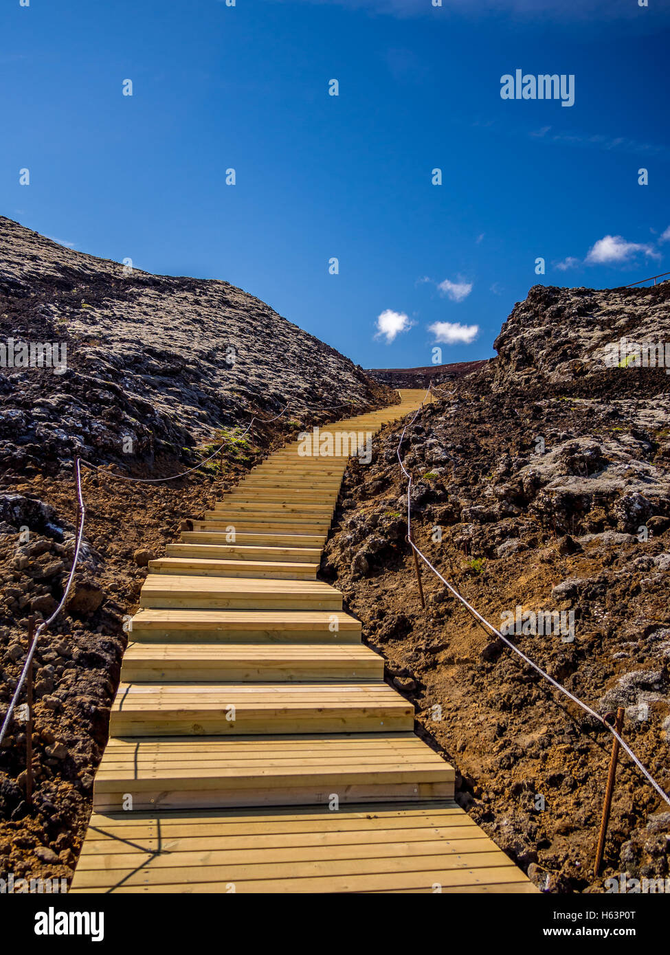 Staircase clibing the top of a volcano in Iceland Stock Photo - Alamy