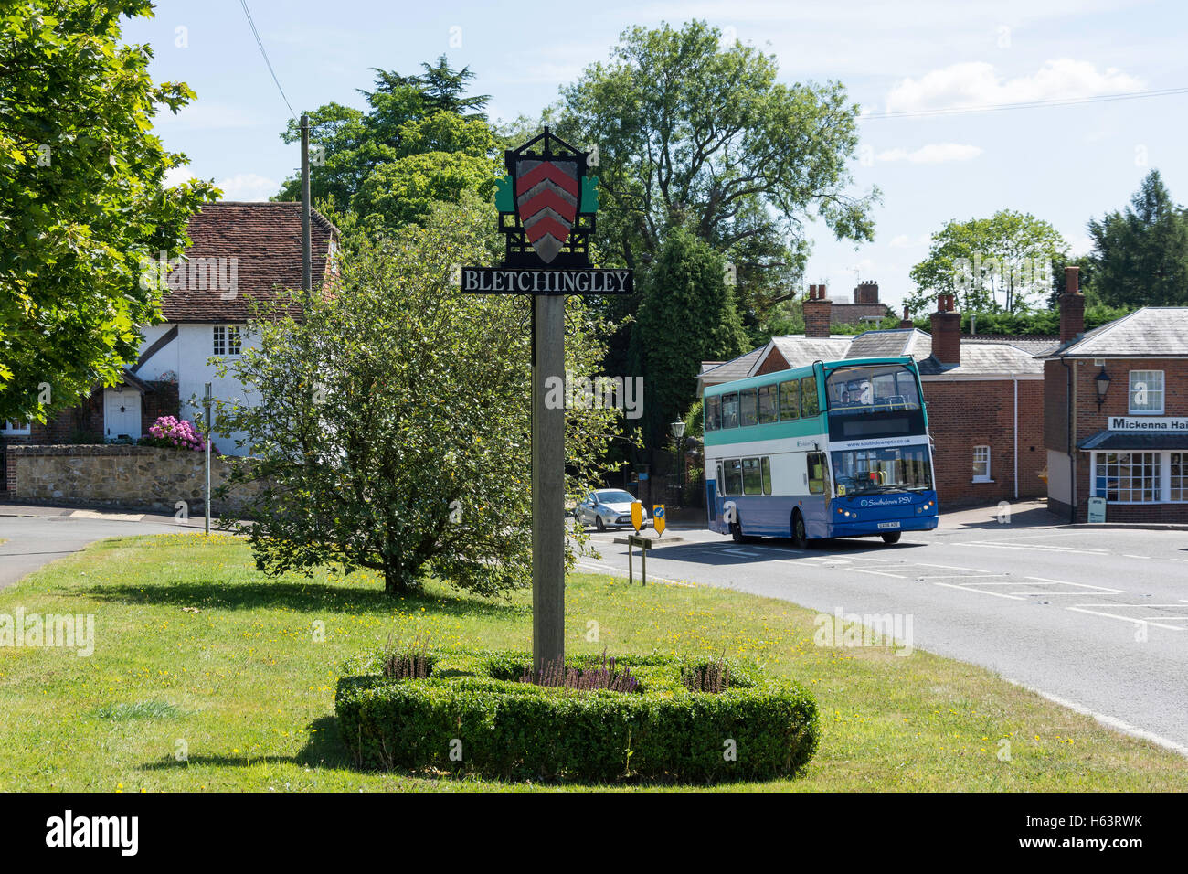 Village sign, Castle Street, Bletchingley, Surrey, England, United ...