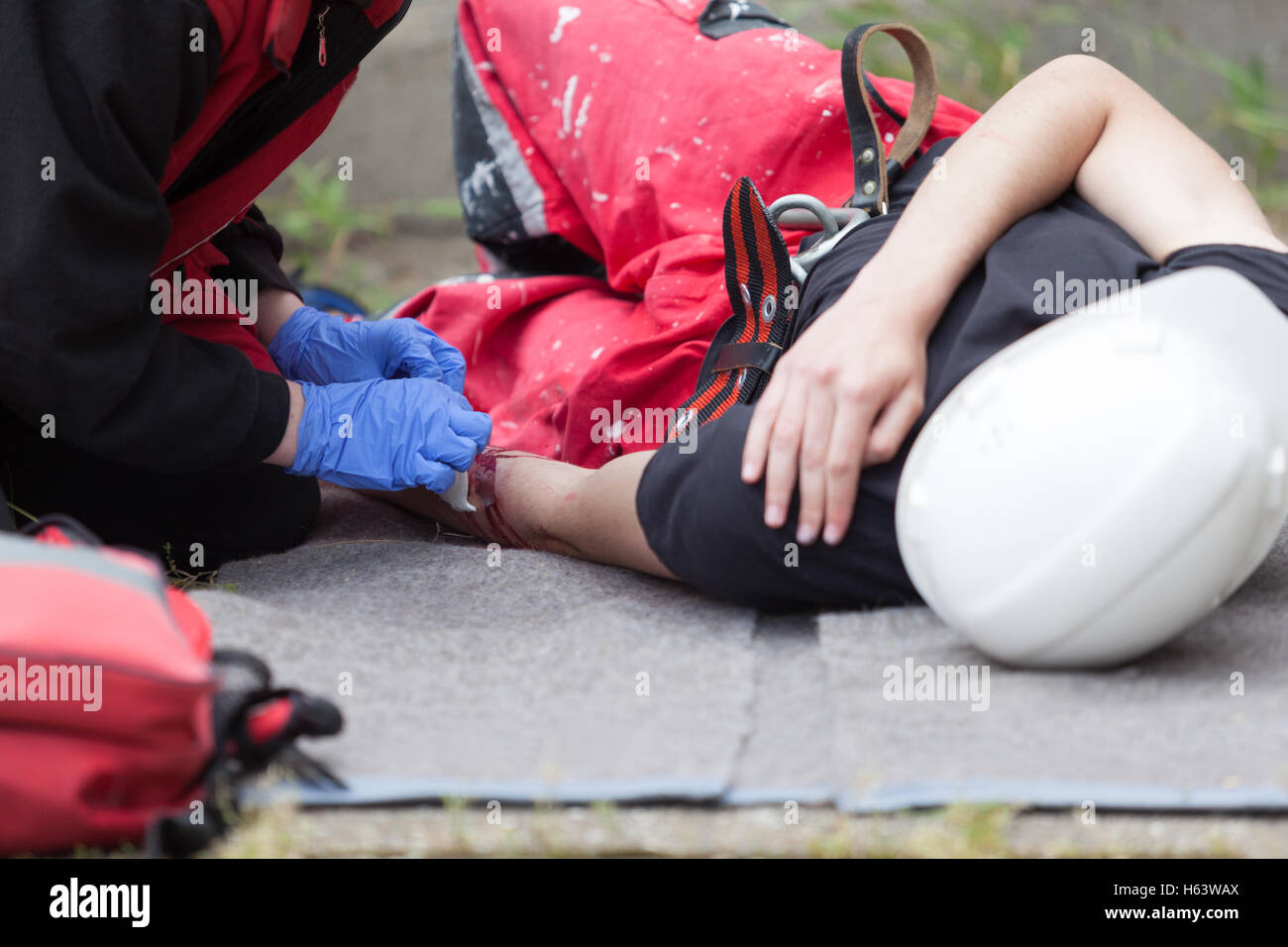 Workplace accident. First aid after occupational injury. Hand injury ...