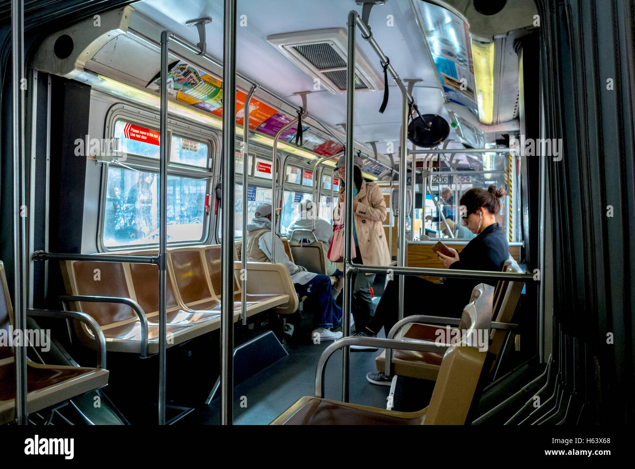 San Francisco, CA, USA, People Riding Public Bus, inside view ...