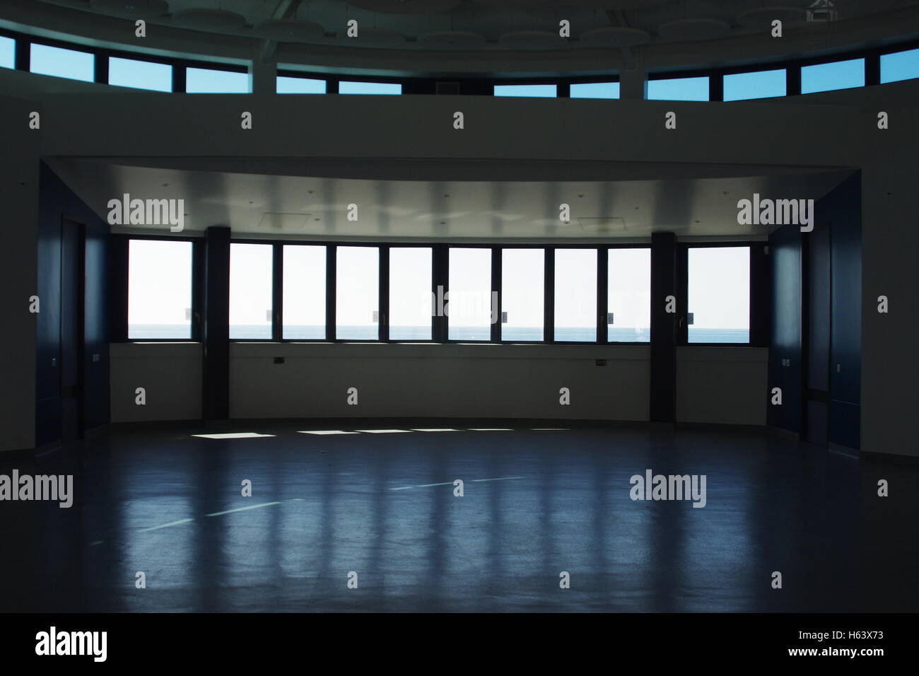 The inside / interior of Aberystwyth Bandstand, empty, with bright ...