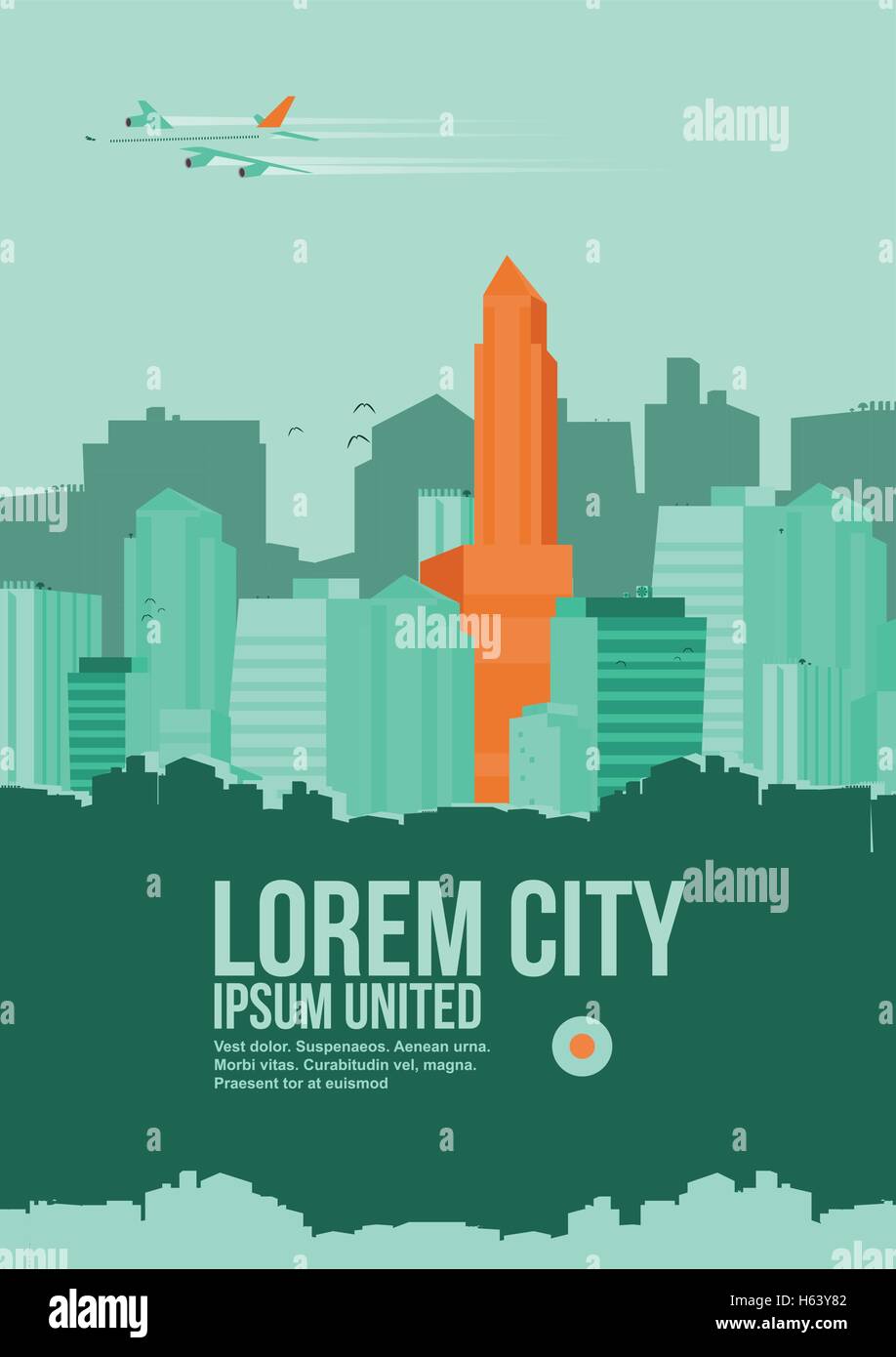 Abstract Flat Style Flyer with Skyscrapers and Modern Buildings ...