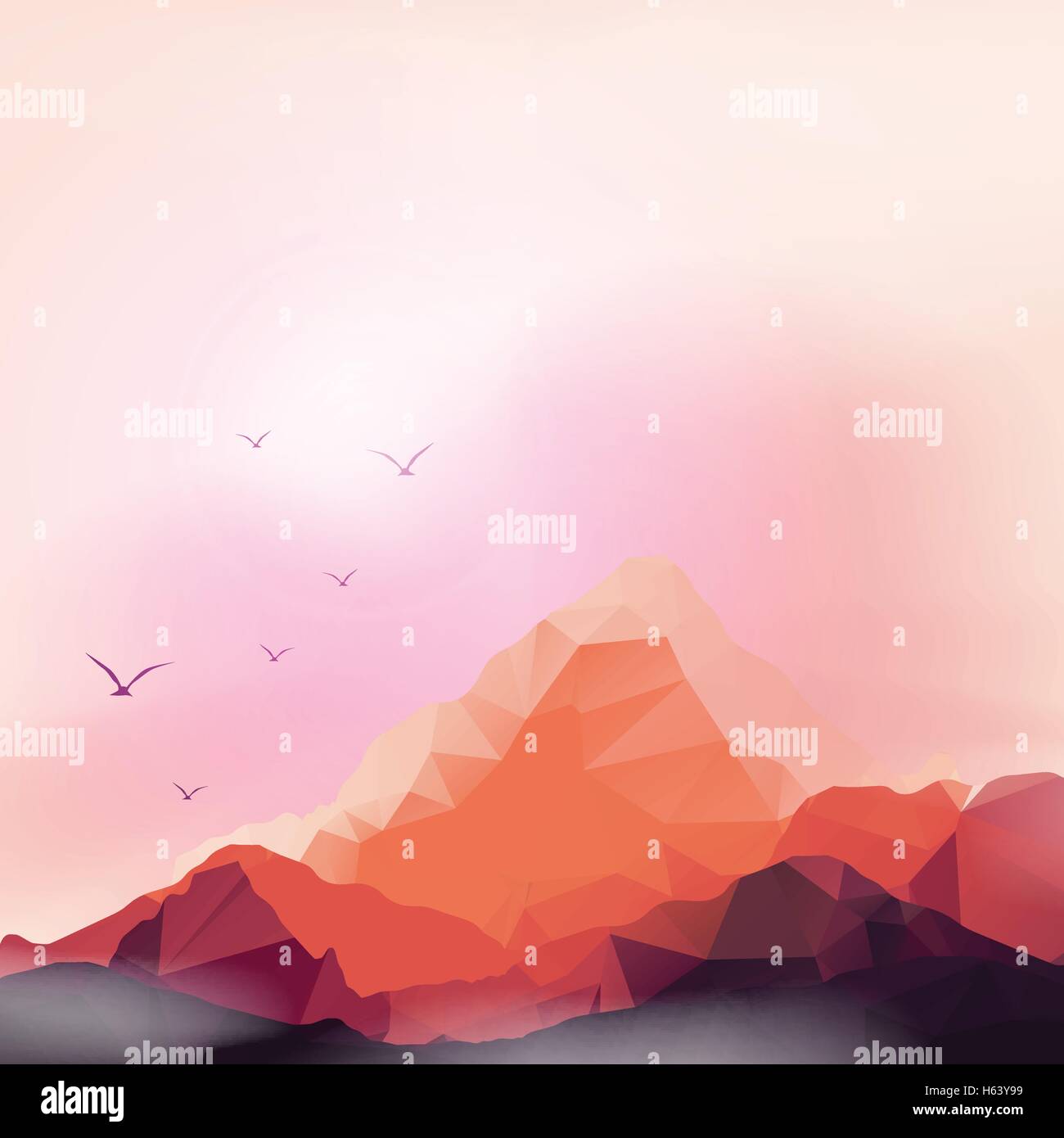 Geometric Mountain and Sunset Background - Vector Illustration Stock ...