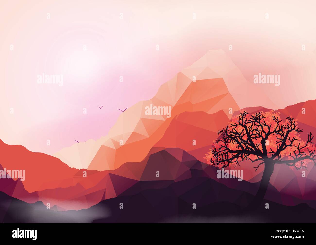 Geometric Mountain and Sunset Background - Vector Illustration Stock ...