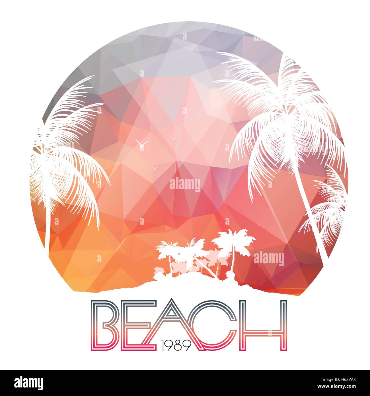 Beach Party Poster with Tropical Island and Palm Trees - Vector ...