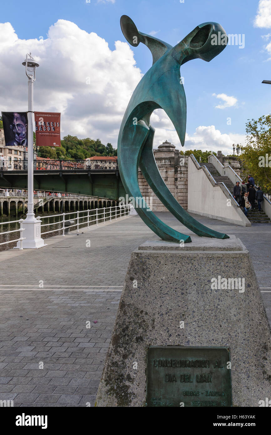 Statue commemorating the day the sea. Vazquez Canonico. City of Bilbao ...