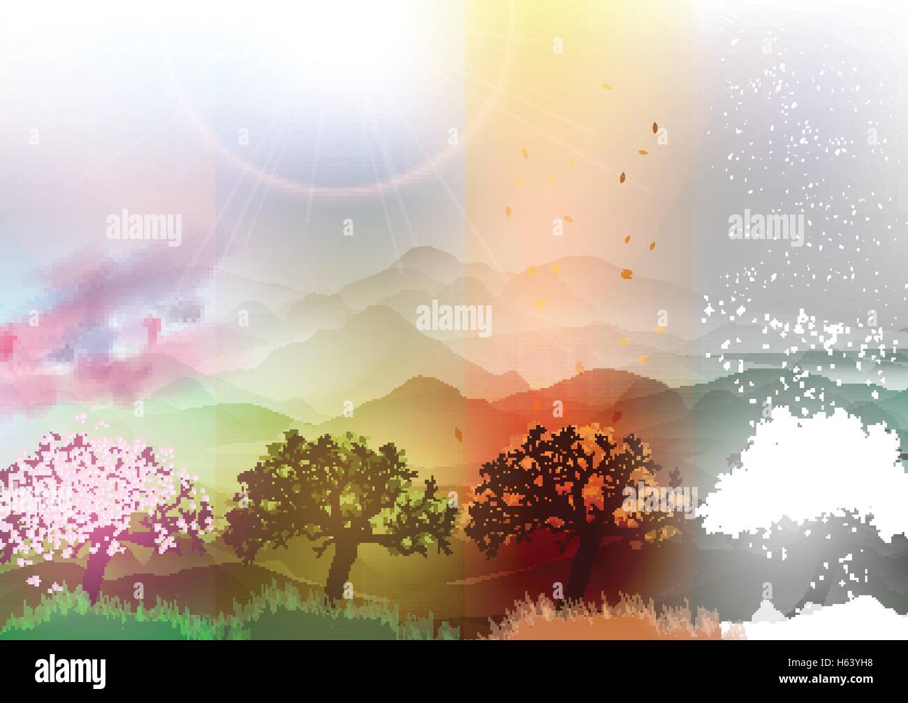 Four Seasons Banners Spring, Summer, Fall, Winter with Abstract Trees ...