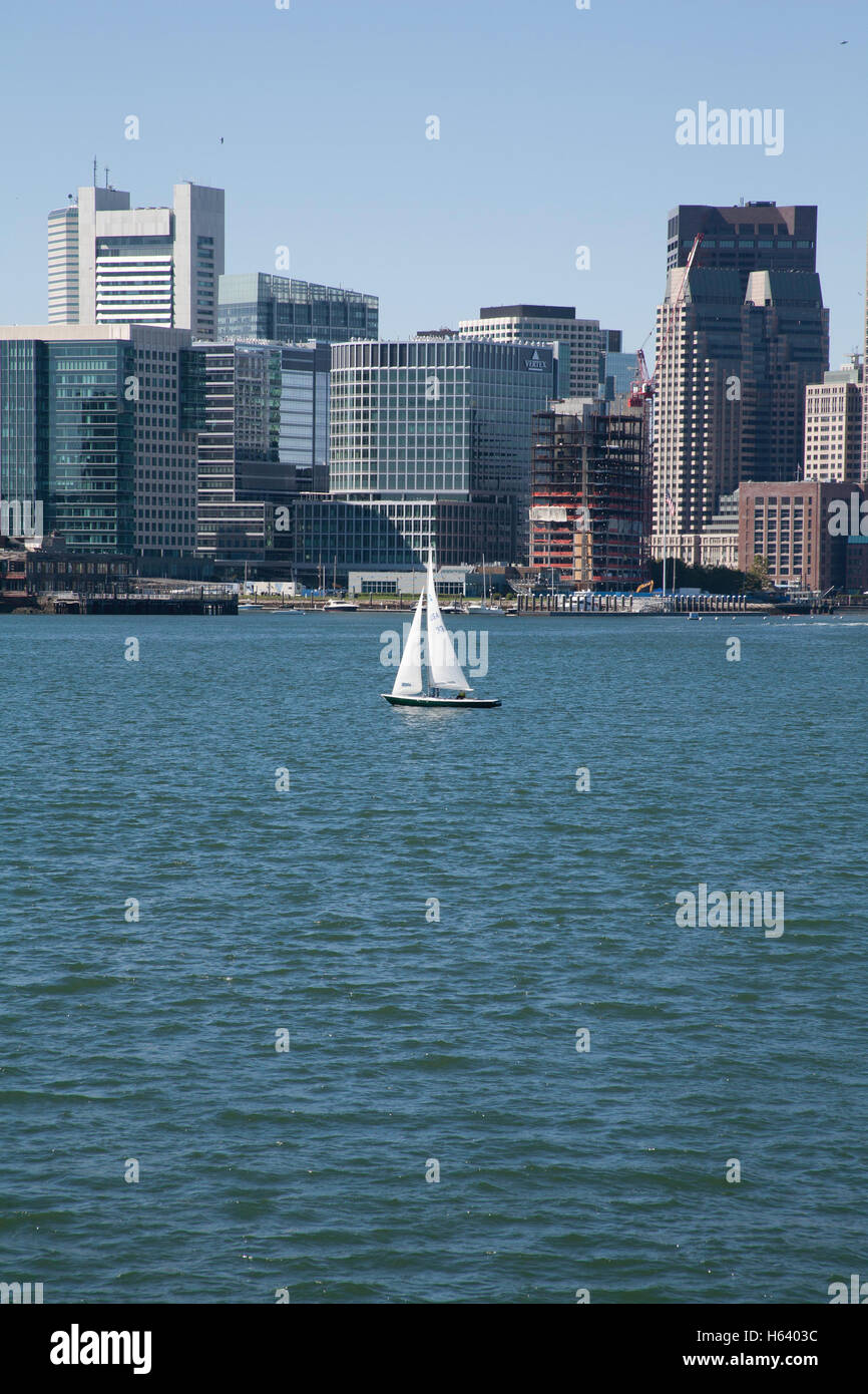 Yacht sailing around Boston harbor and islands an area of Massachusetts ...