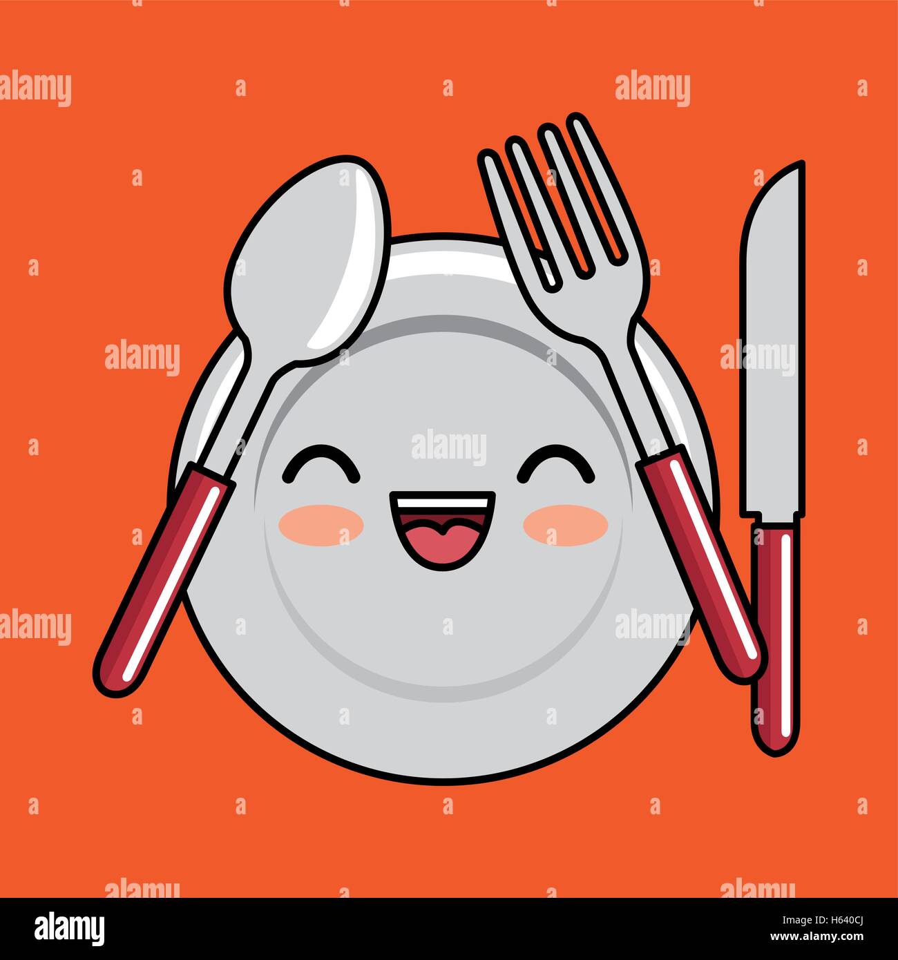 kawaii plate fork spoon knife icon design Stock Vector Image & Art - Alamy
