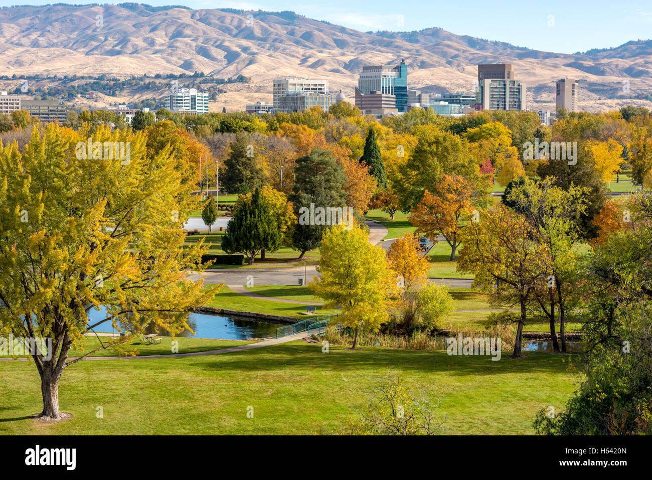 Autumn colored trees in a park Boise Idaho Stock Photo - Alamy