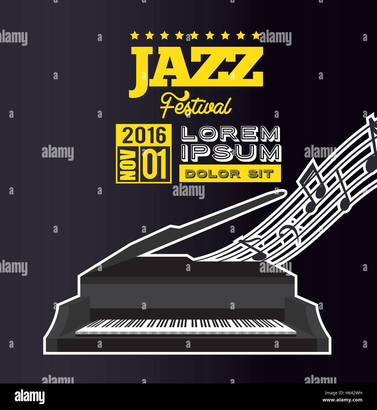 jazz festival poster piano notes black background Stock Vector Image ...