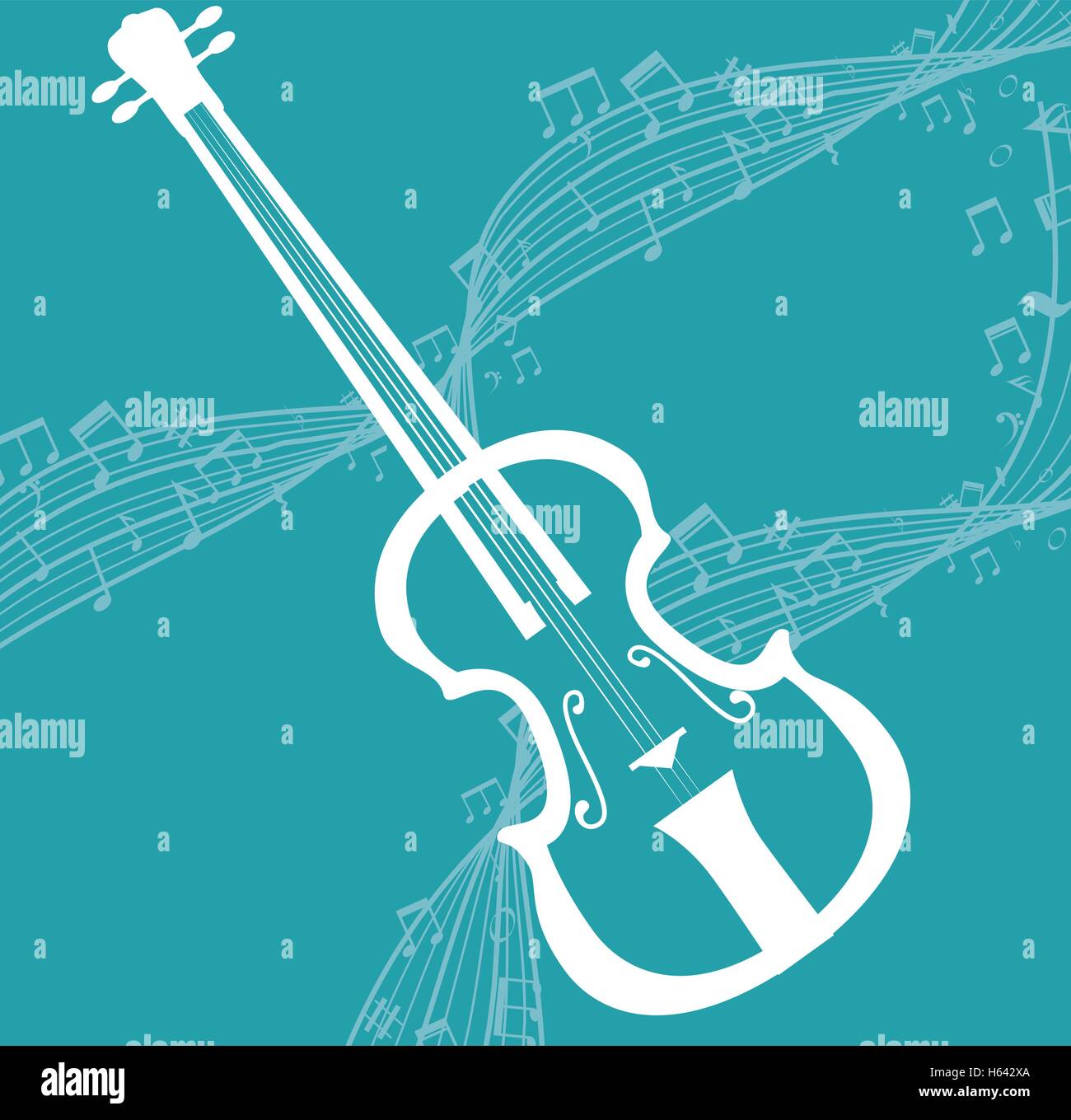 white fiddle music notes blue background Stock Vector Image & Art - Alamy