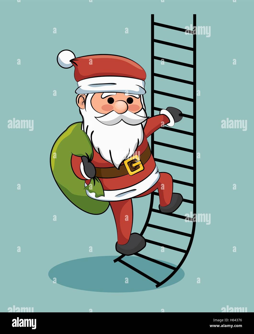 santa claus climbing stairs with gift bag Stock Vector Image & Art - Alamy