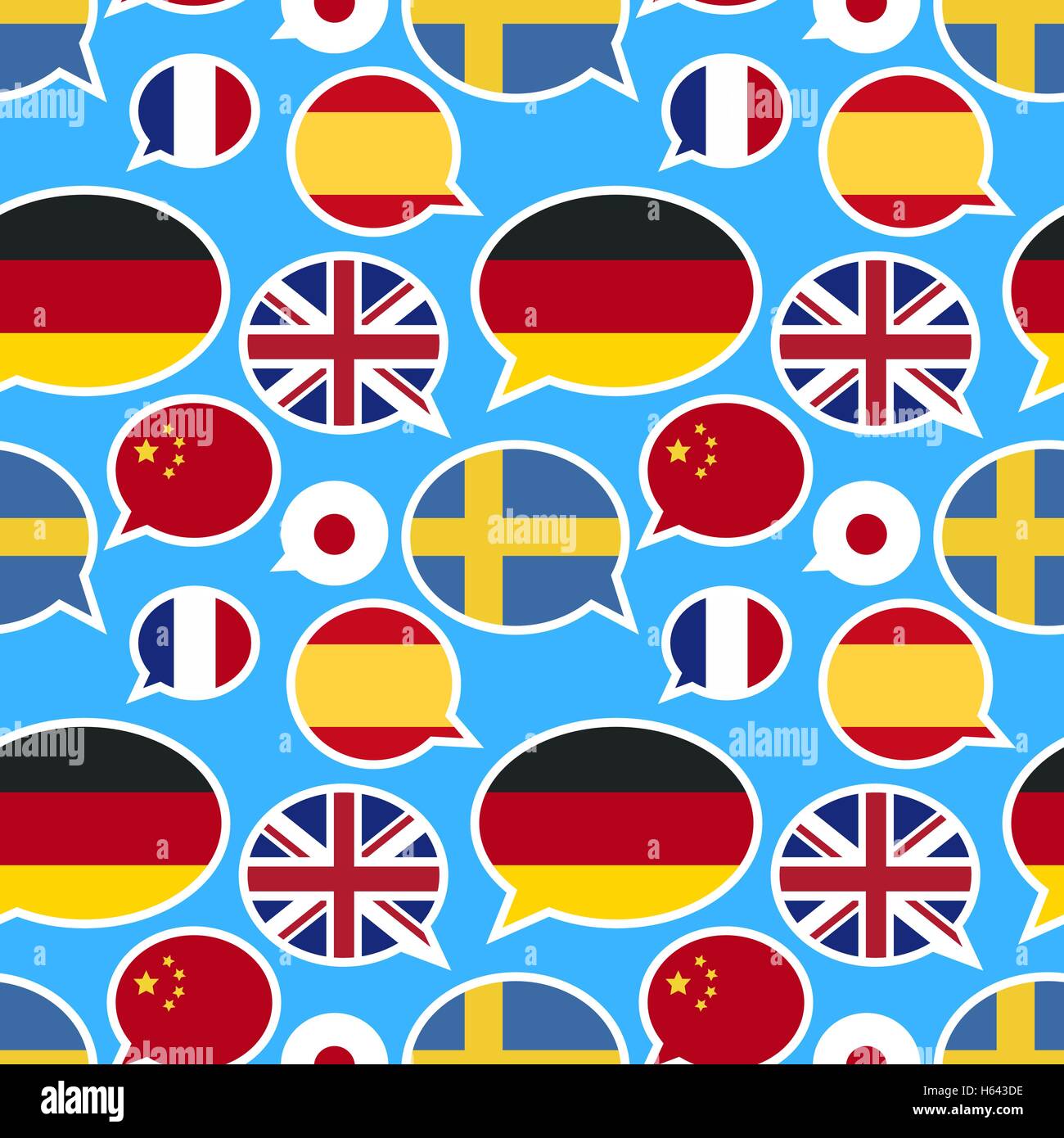 Speech bubbles with different flags on blue background Stock Vector ...