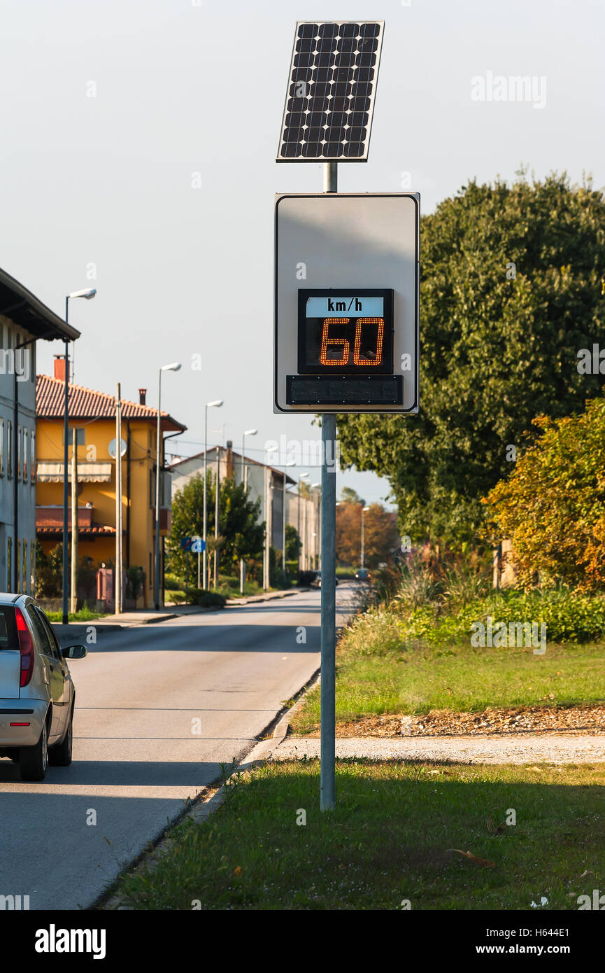 Police radar speed detector. Powered by solar energy. In the display ...