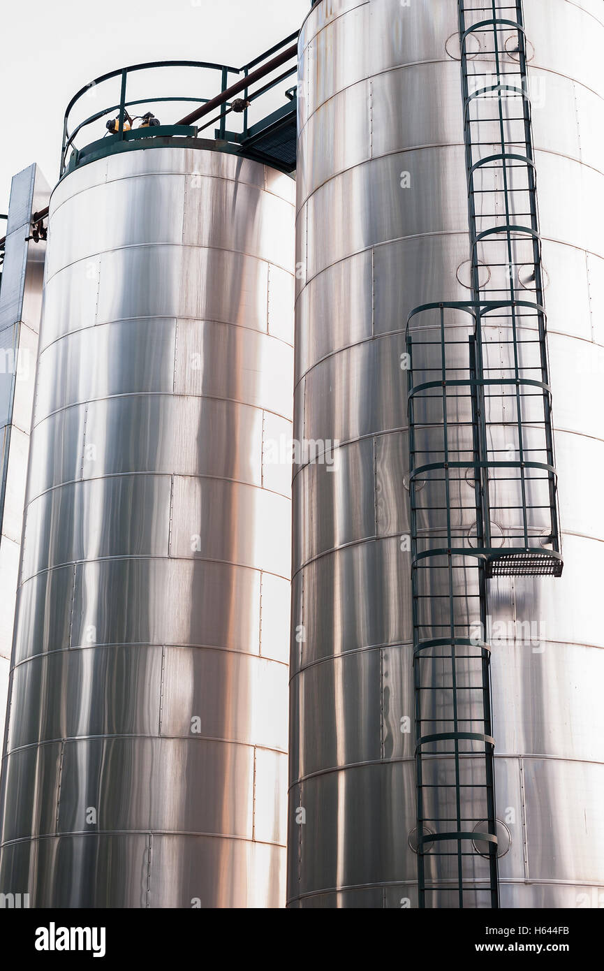 Industrial silos for chemical production, by stainless steel Stock ...