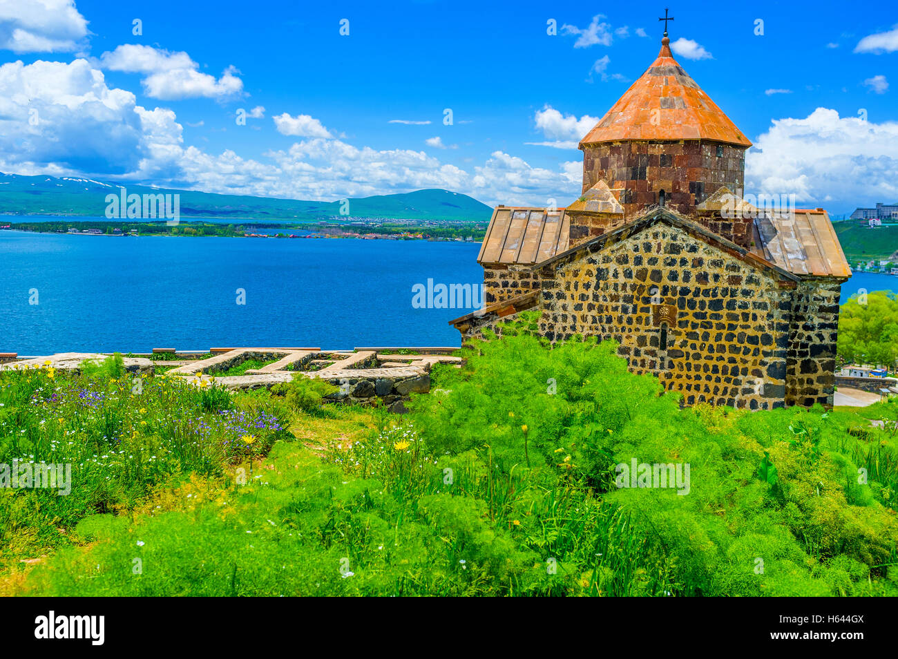 The Sevanavank Monastery surrounded by lush greenery of Sevan Peninsula, Armenia Stock Photo - Alamy