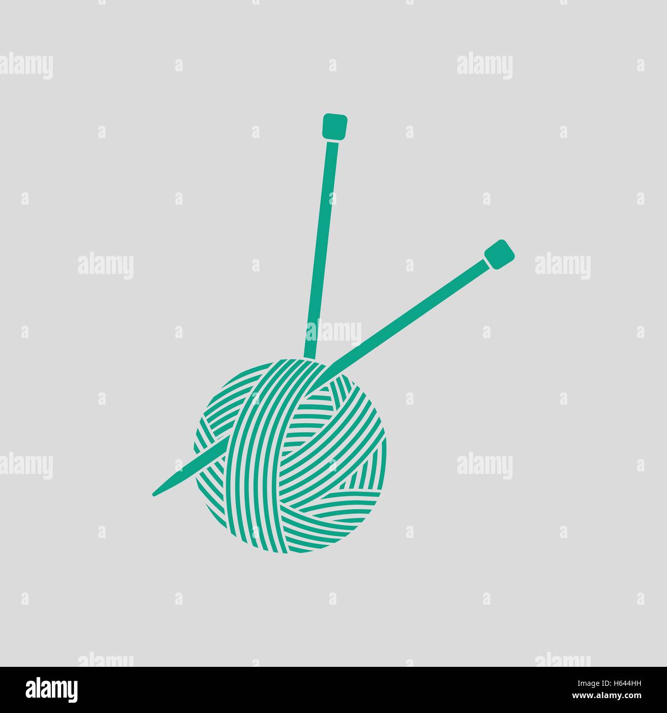 Yarn ball with knitting needles icon. Gray background with green ...
