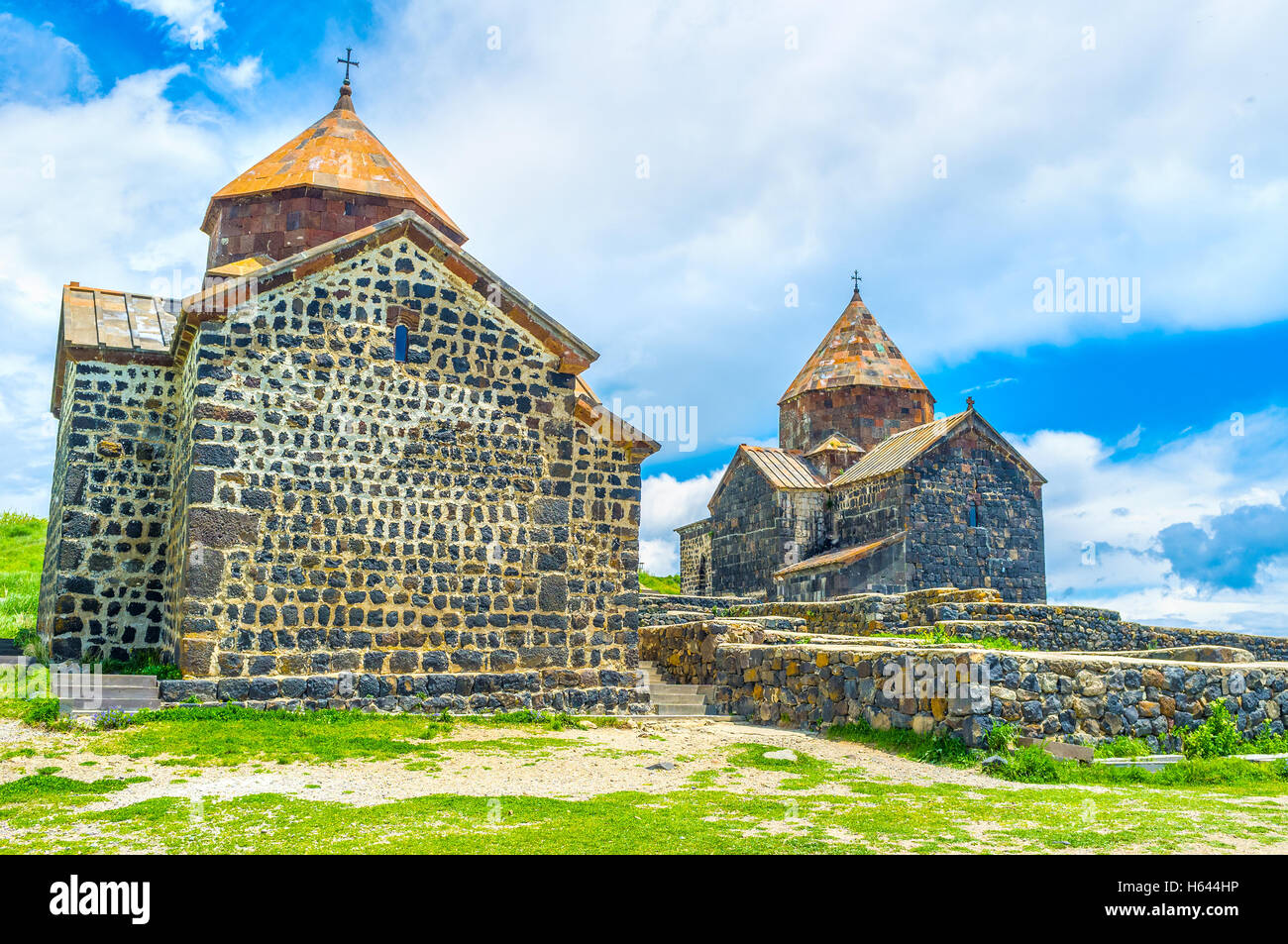 The beautiful stone churches of Sevanavank Monastery have the same ...