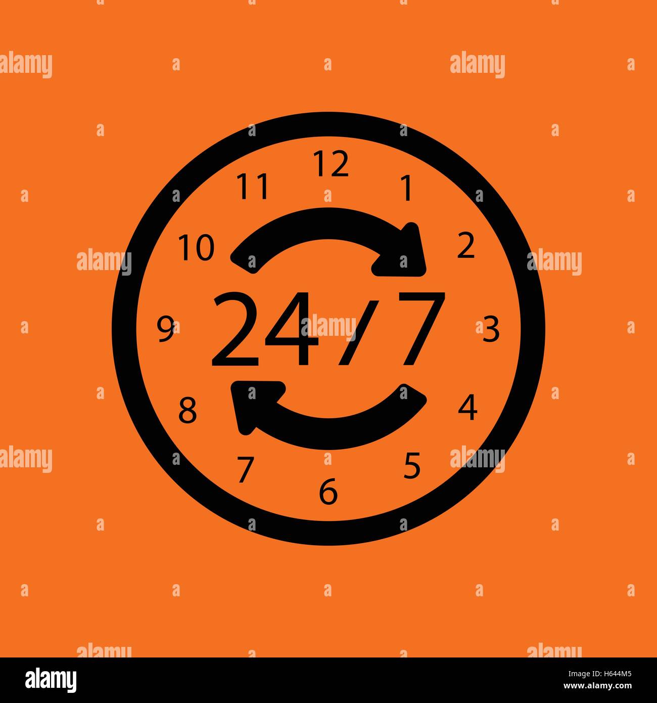 24 hour icon. Orange background with black. Vector illustration Stock ...