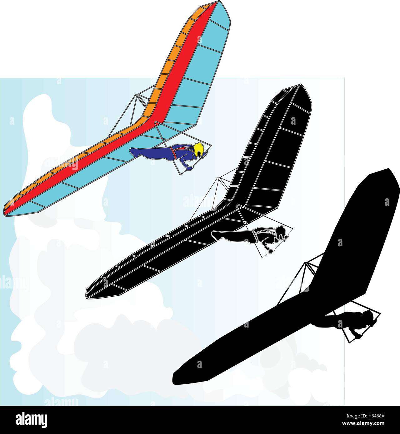Hang Glider flying in the sky on a bright blue day. Vector Stock Vector ...