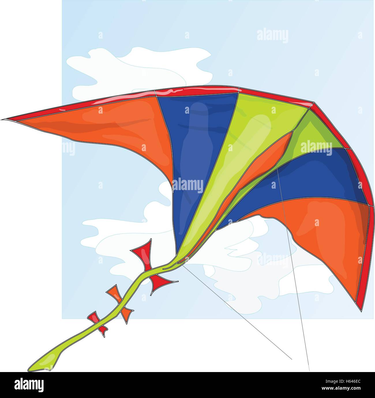 Kite. Vector illustration of colorful kite and clouds in the sky Stock ...