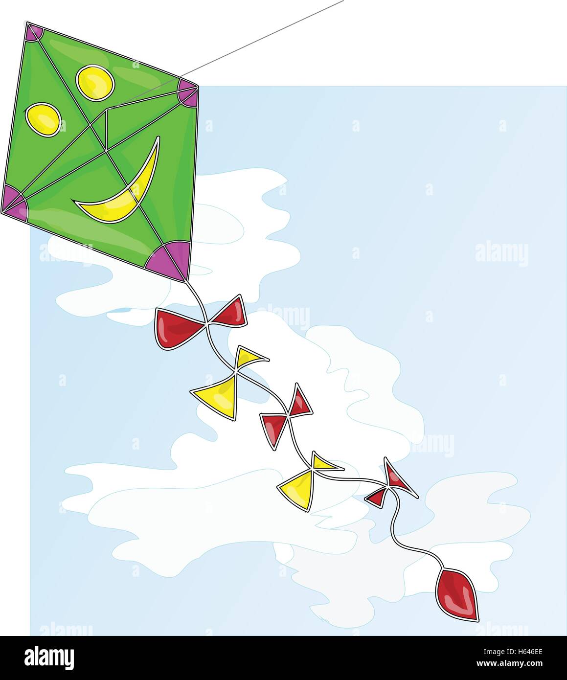 Kite. Vector illustration of colorful kite and clouds in the sky Stock ...