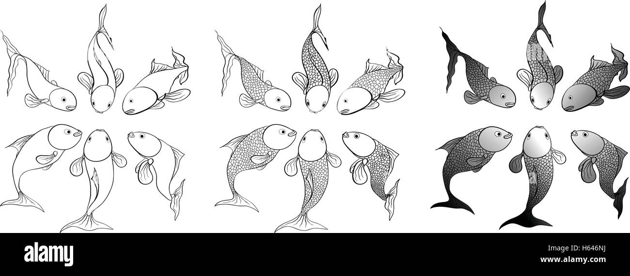 Black white drawing fish hi-res stock photography and images - Alamy