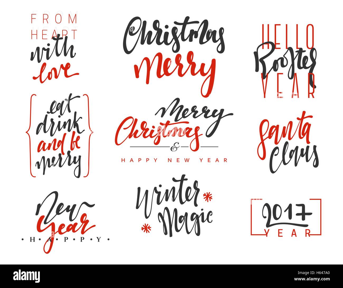 Merry Christmas Lettering Design Set Stock Vector Image & Art - Alamy