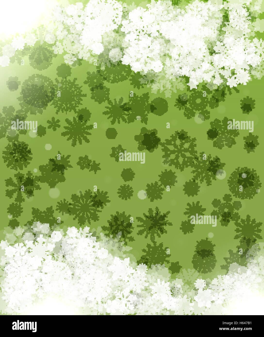 Background green for greeting cards with snowflakes and abstract ...