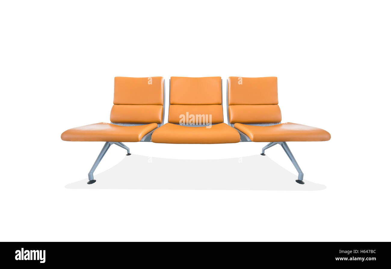 Three seat of orange leather bench isolated on white background Stock ...