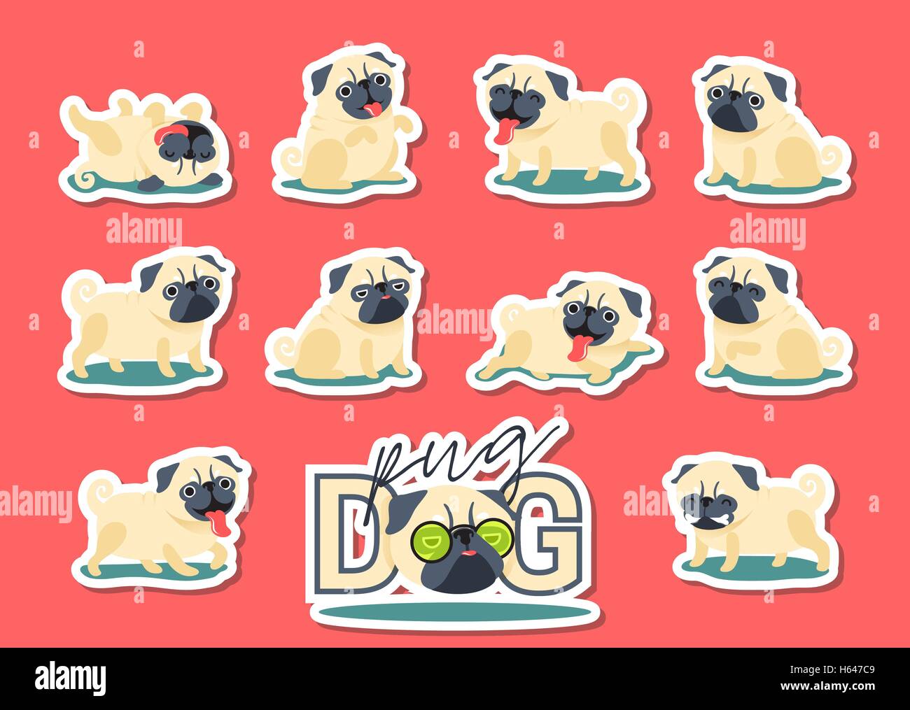 Cartoon character pug dog poses Stock Vector Image & Art - Alamy
